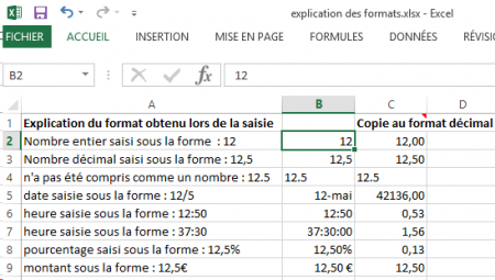 explication des formats sous excel | Coursinfo.fr